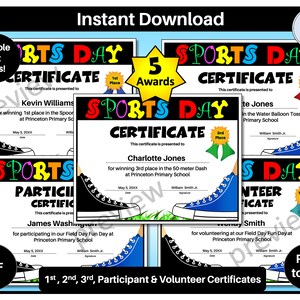Sports Day Award, Editable Sports Day Certificate PDF, Sports Day ...