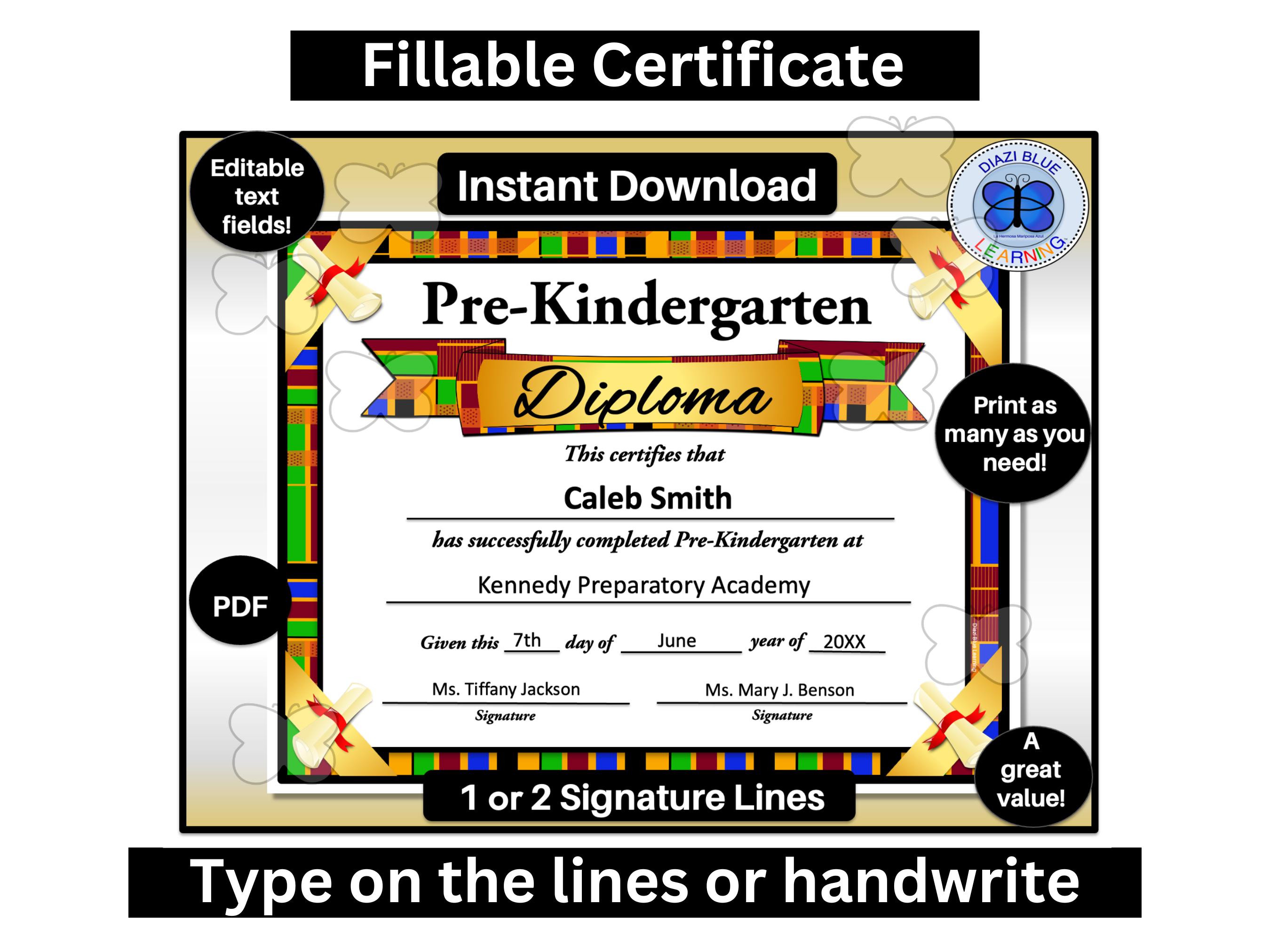 Pre-k Graduation Diploma, Editable Kente Pre-kindergarten Diploma, 1 or ...
