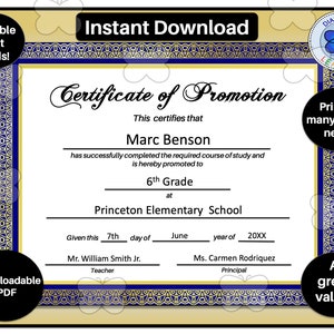 Certificate of Promotion, Certificate of Completion, End of Year School ...
