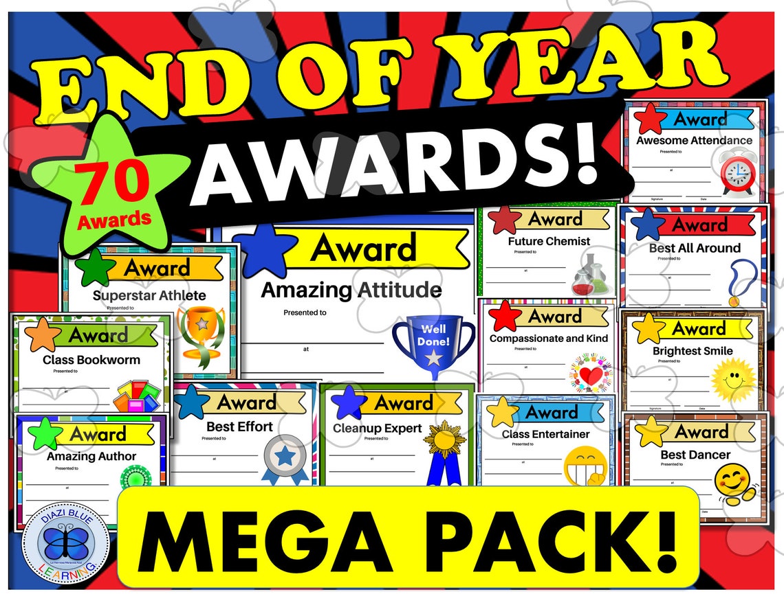 70 End of Year Award Certificates Editable Student - Etsy
