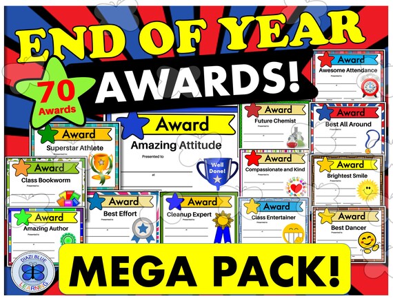 70 End of Year Award Certificates Editable Student - Etsy