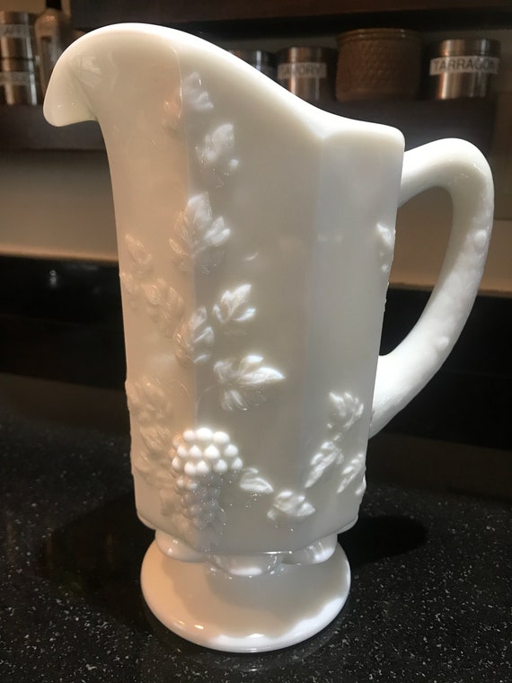 Vintage Milk Glass Pitcher | Etsy