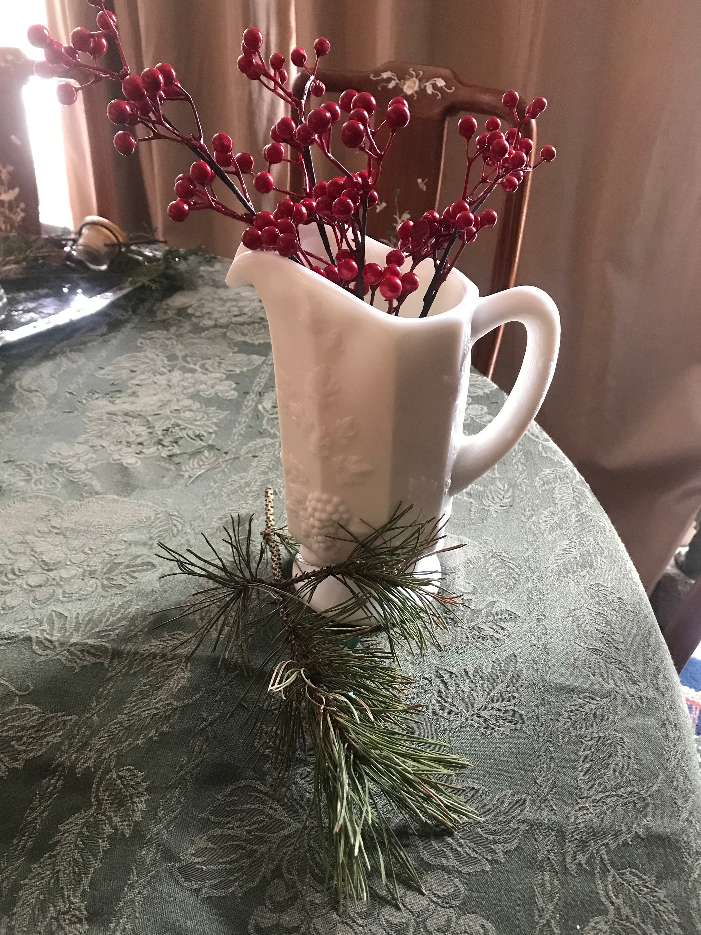 Vintage Milk Glass Pitcher - Etsy