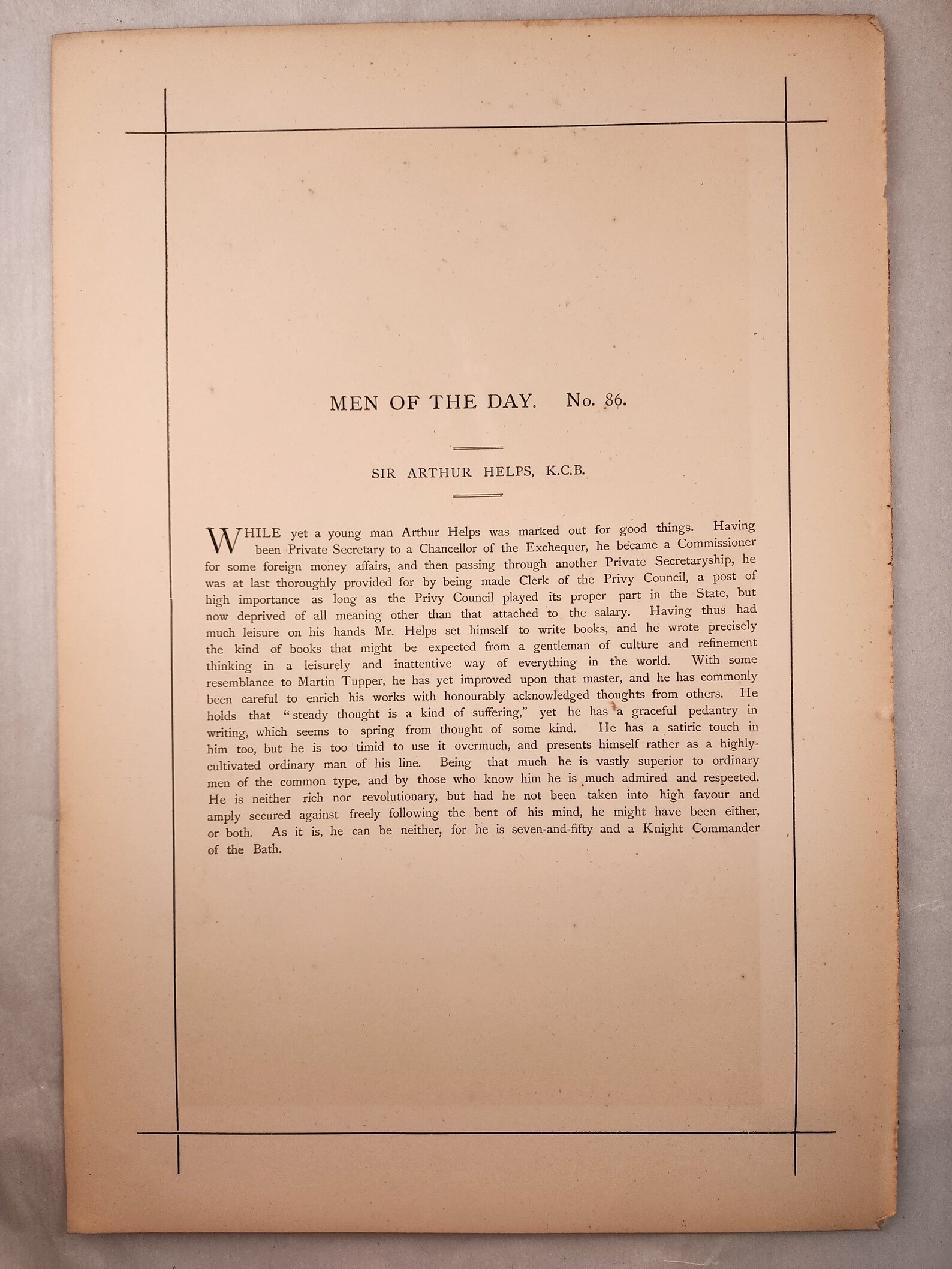 Original 1874 Vanity Fair Print: Sir Arthur Helps, KCB, Men of the Day ...