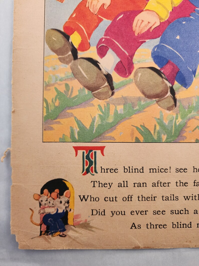 Vintage Children's Print: Three Blind Mice From animal Mother Goose by ...