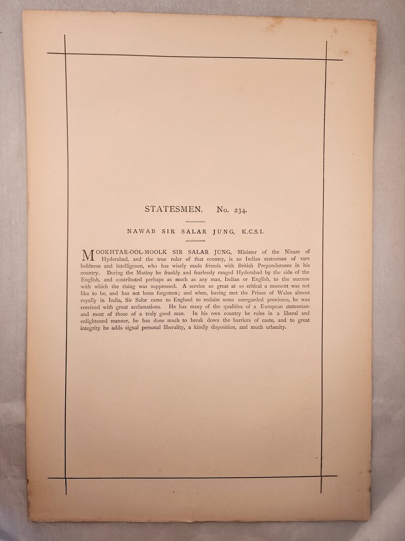 Original 1876 Vanity Fair Spy Print: Nawab Sir Salar Jung, K.C.S.I ...