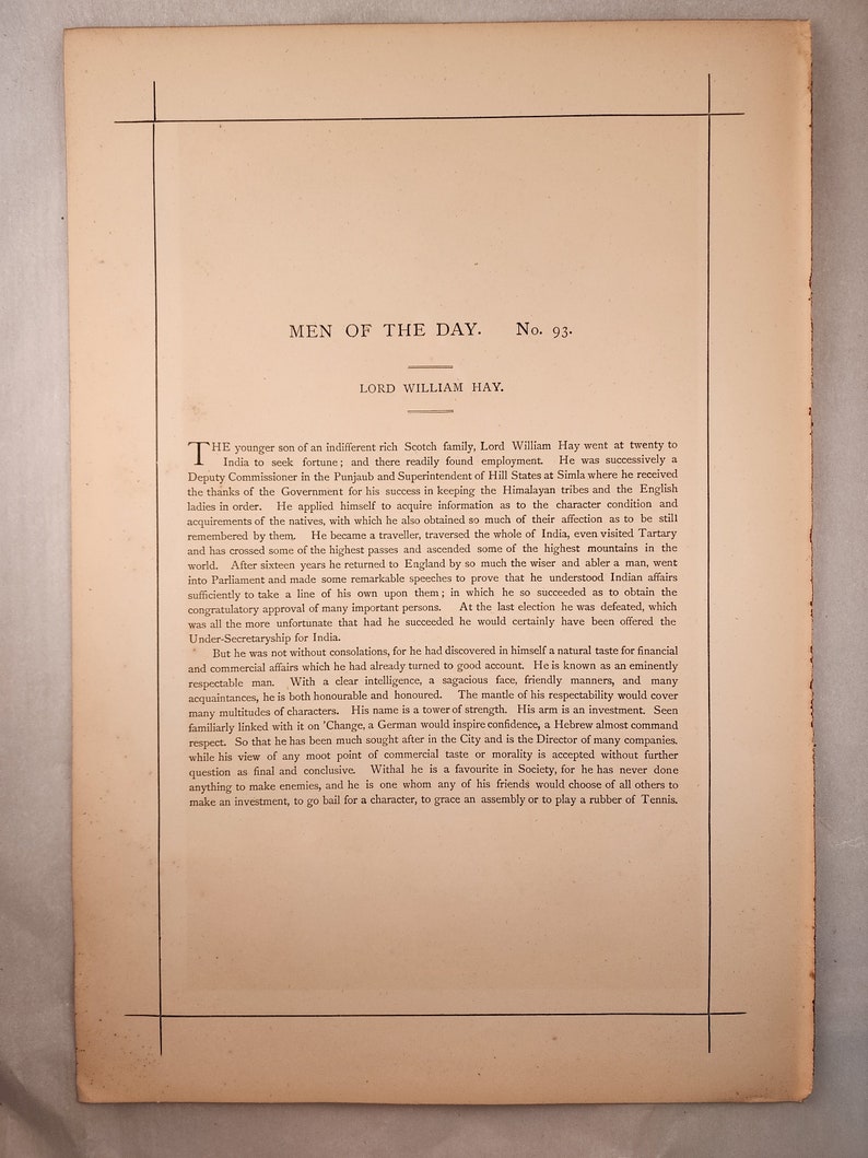 Original 1874 Vanity Fair Print: Lord William Hay, Men of the Day No ...