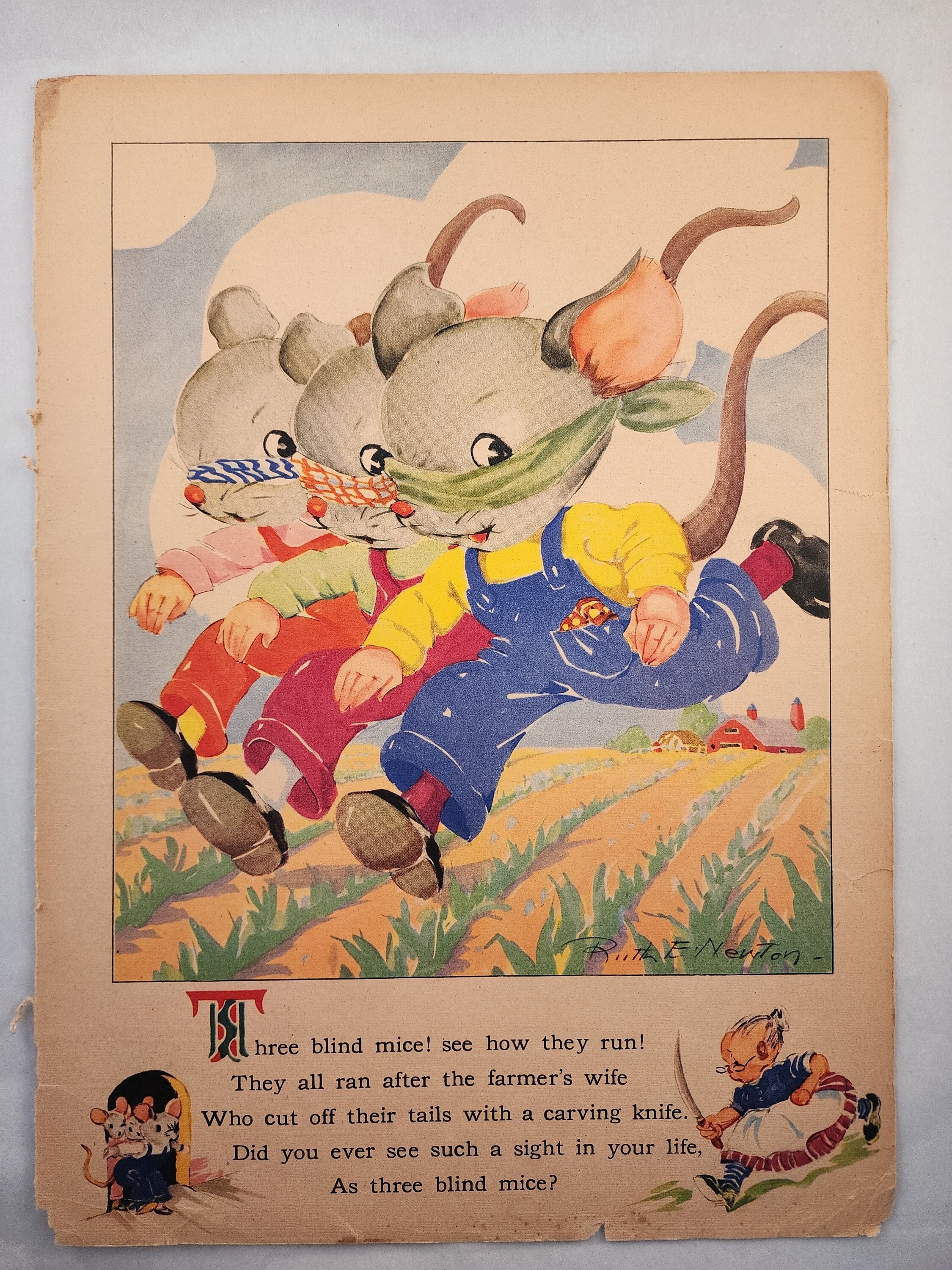 Vintage Children's Print: Three Blind Mice From animal Mother Goose by ...