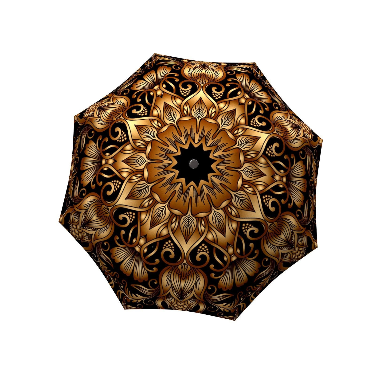 Gold Floral Umbrella - Designer Colourful Fashion Compact Rain Umbrella ...