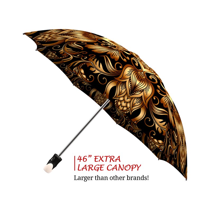 Gold Floral Umbrella - Designer Colourful Fashion Compact Rain Umbrella ...