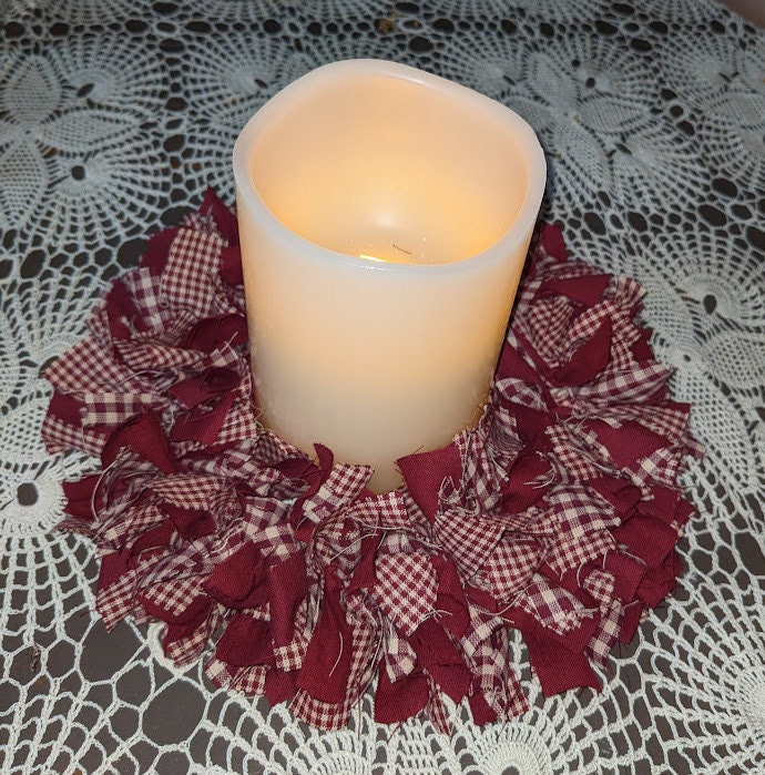 11 Homespun Rag Wreath or Candle Ring Red off - Etsy