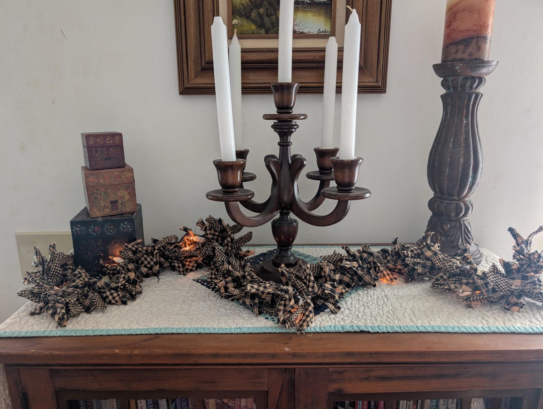 Homespun Battery Operated Lighted Rag Garland Rag Fabric Garland ...