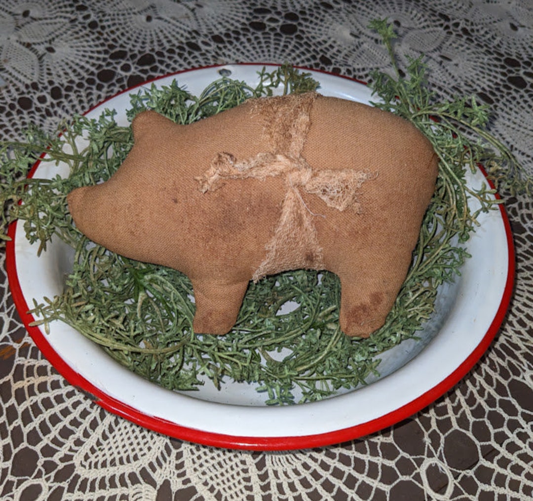 Handmade Grungy Primitive Pig Stuffed Small Sow or Hog Shelf Tuck, Bowl ...
