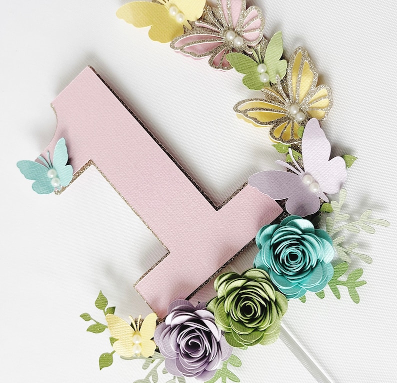 Butterfly Cake Topper: Floral & Pearl Butterfly Party Decor - Etsy