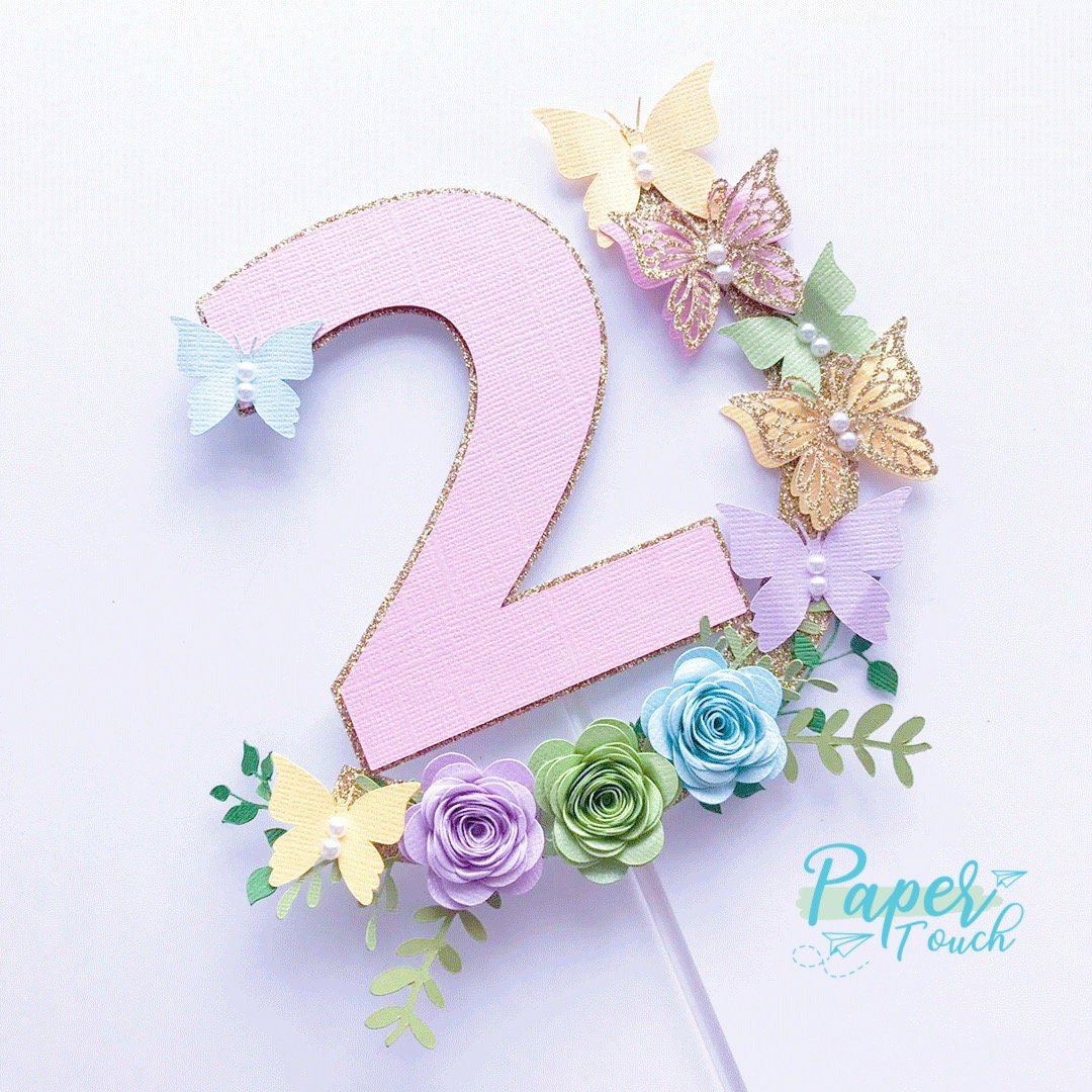 Butterfly Cake Topper: Floral Number, Pearls, Glitter Paper - Etsy
