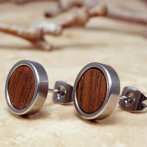 Wood Stud Earrings Men Earthy Earrings Men Mens Stud - Etsy