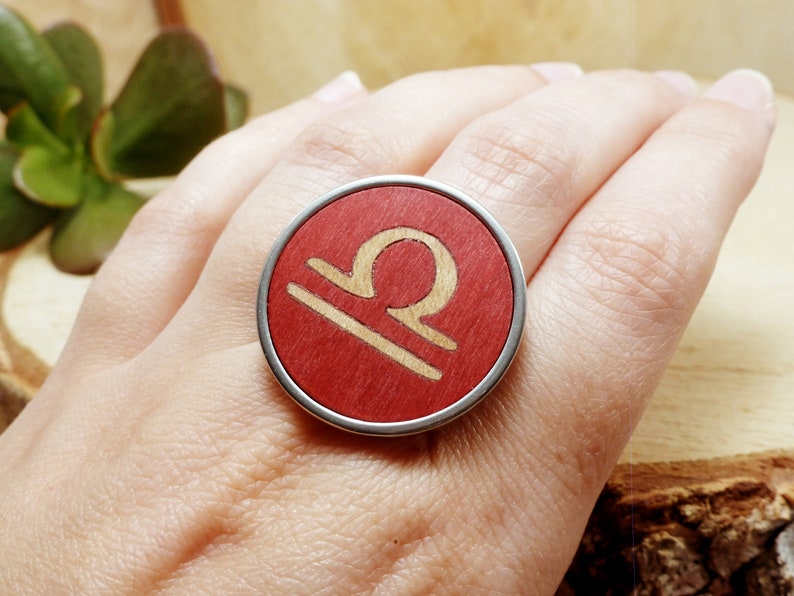 Libra Ring Women, Love Environment Ring, Libra Sign Ring, Handmade Wood ...