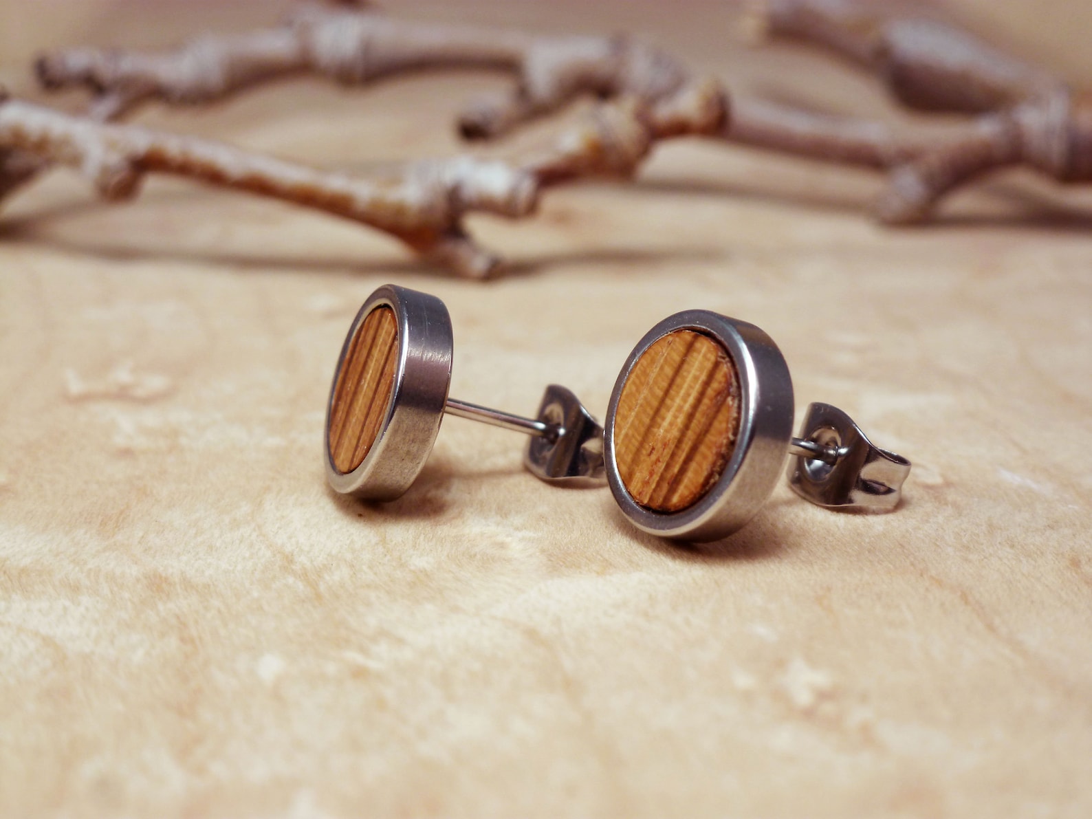 Wood Stud Earrings Men, Earthy Earrings Men, Mens Stud Earrings, Wooden ...