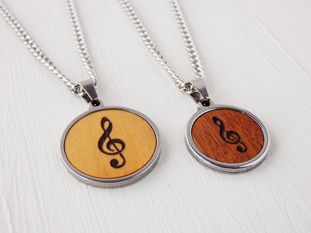 Wood Engraved Treble Clef Necklace Pendant for Woman, Minimalist ...