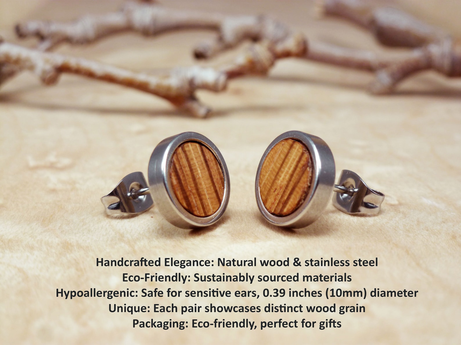 Wood Stud Earrings Men, Earthy Earrings Men, Mens Stud Earrings, Wooden ...