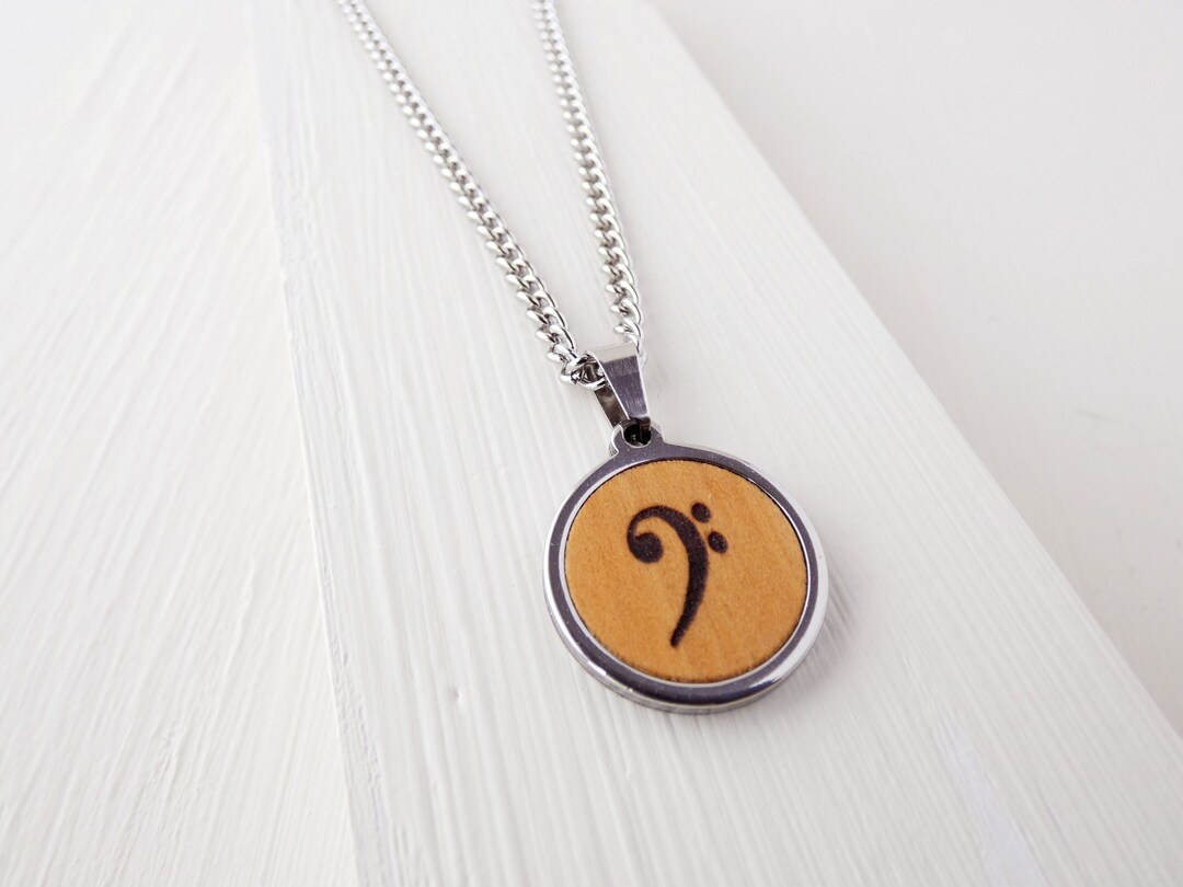 Engraved Wooden Bass Clef Necklace for Men, Gifts for Music Teachers ...