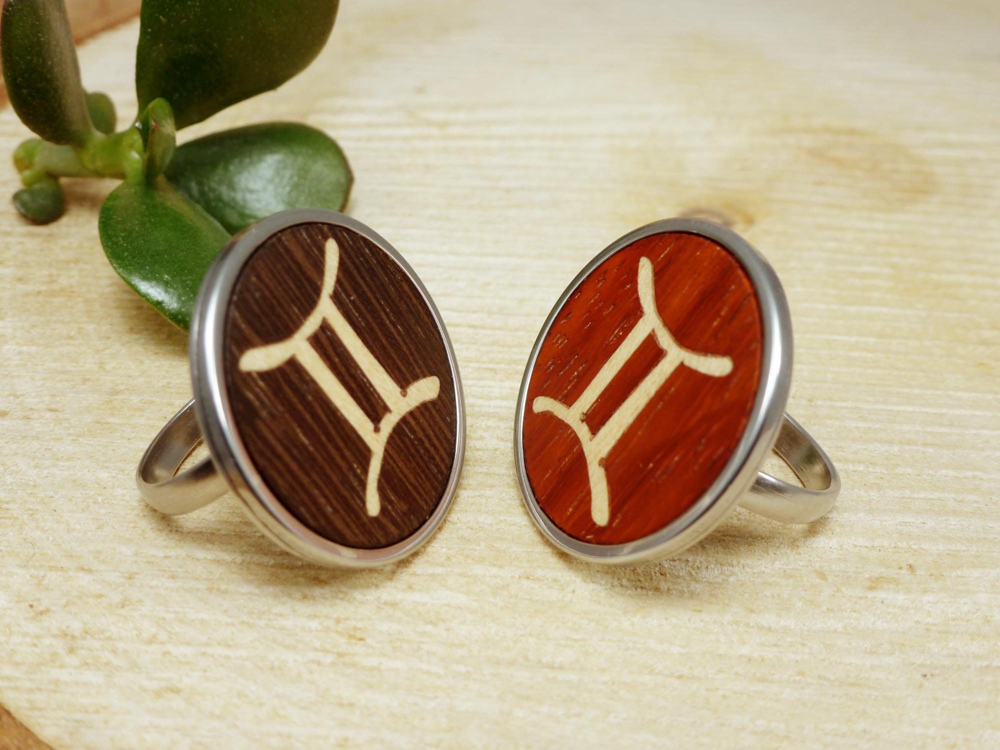 Gemini Symbol Ring, Statement Wooden Ring, Ideal Gift Wife, Zodiac Sign ...