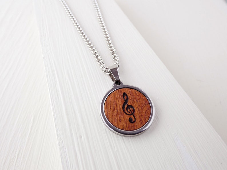 Engraved Wooden Treble Clef Necklace for Men, Handmade Violin Gifts for ...