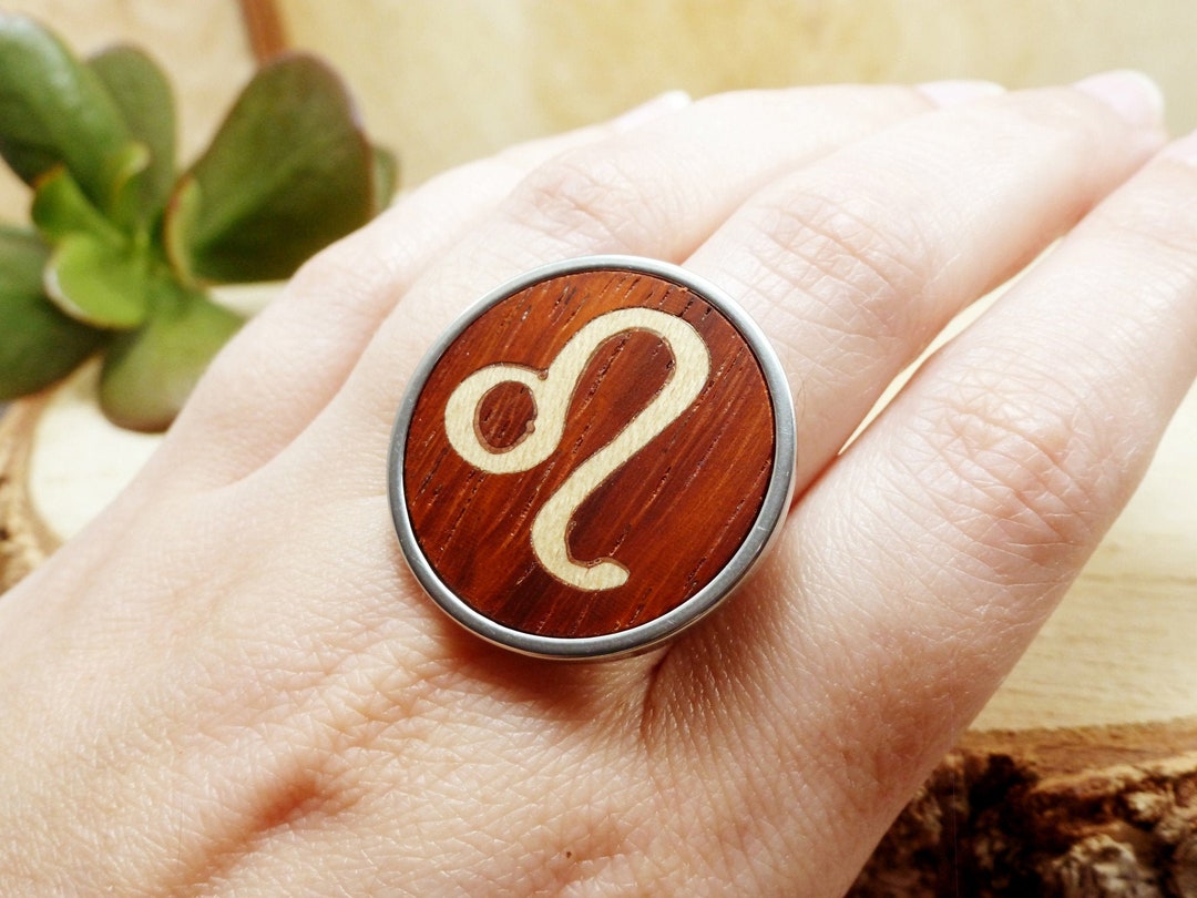 Women's Ring Leo Symbol, Leo Zodiac Ring, Wooden Ring Love Nature, Leo ...