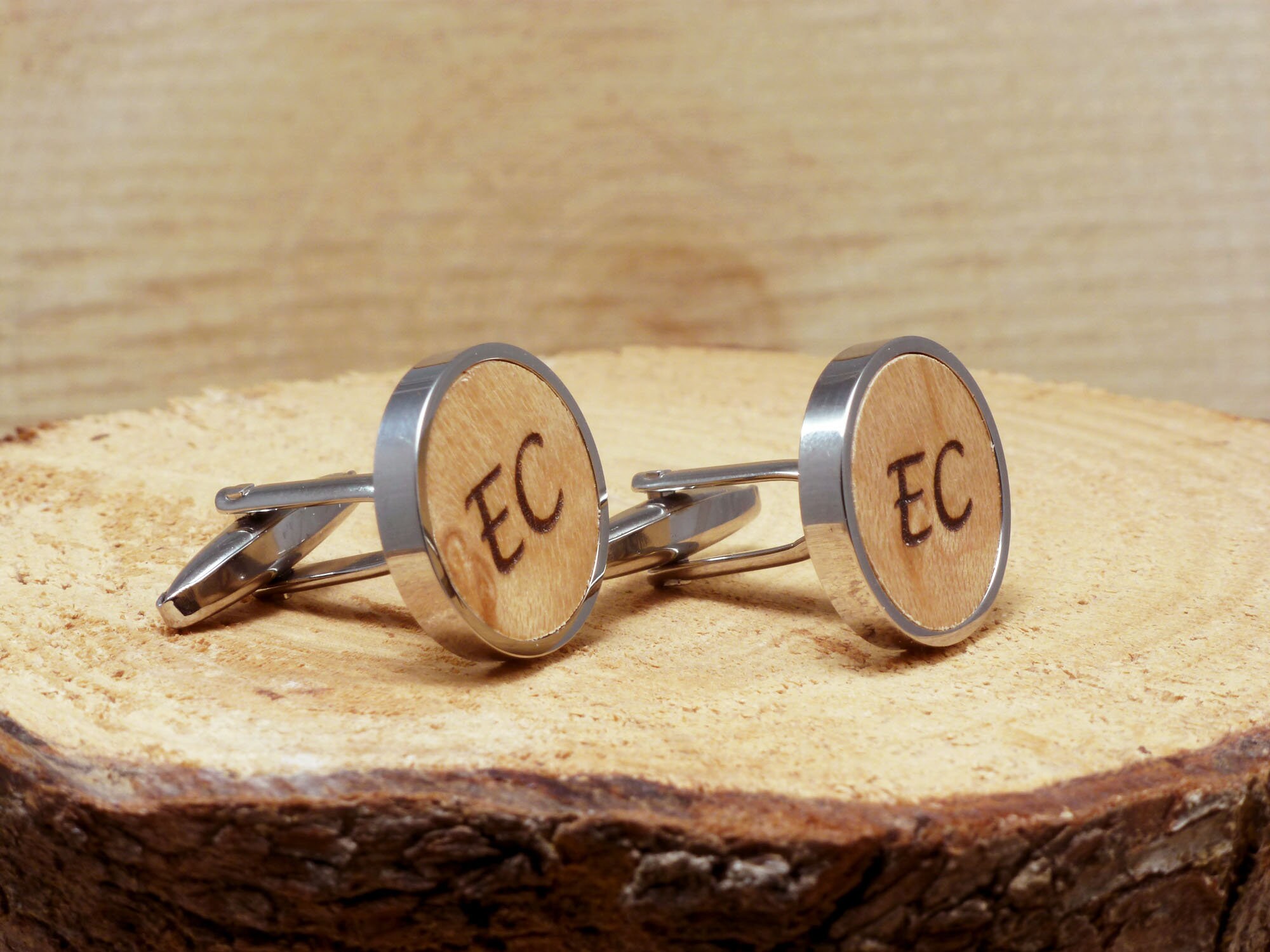 Wooden Cufflinks With Two Initials Engraved, Bohemian Custom Cufflinks ...