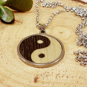 Yin Yang Pendant, Round Pendant Necklace, Yin Yang Jewelry, Wood Steel ...
