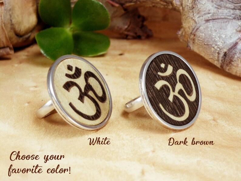 Wood Om Symbol Ring, Eastern Spiritual Peace Ring, Ohm Yoga Ring ...