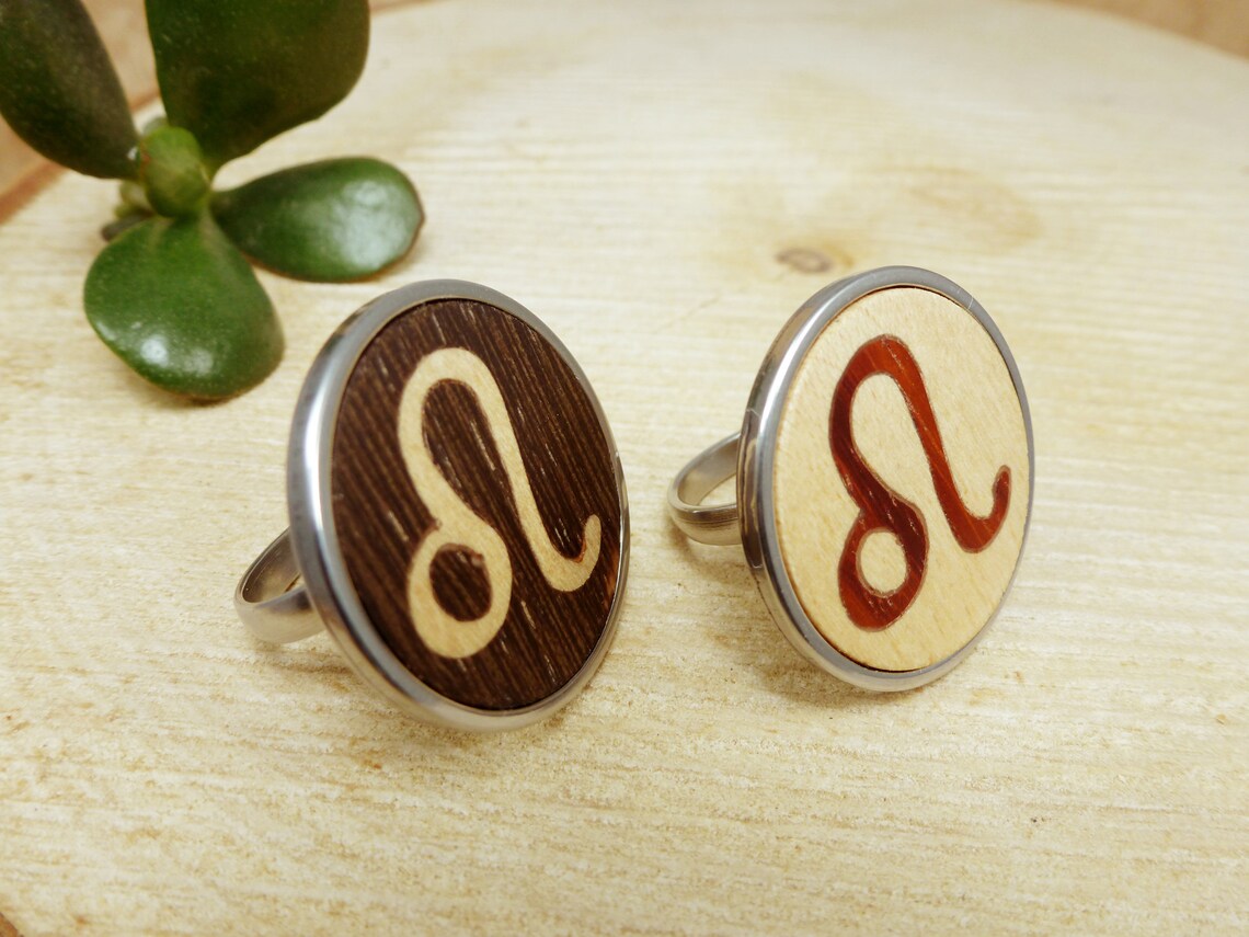 Women's Ring Leo Symbol Leo Zodiac Ring Wooden Ring Love - Etsy