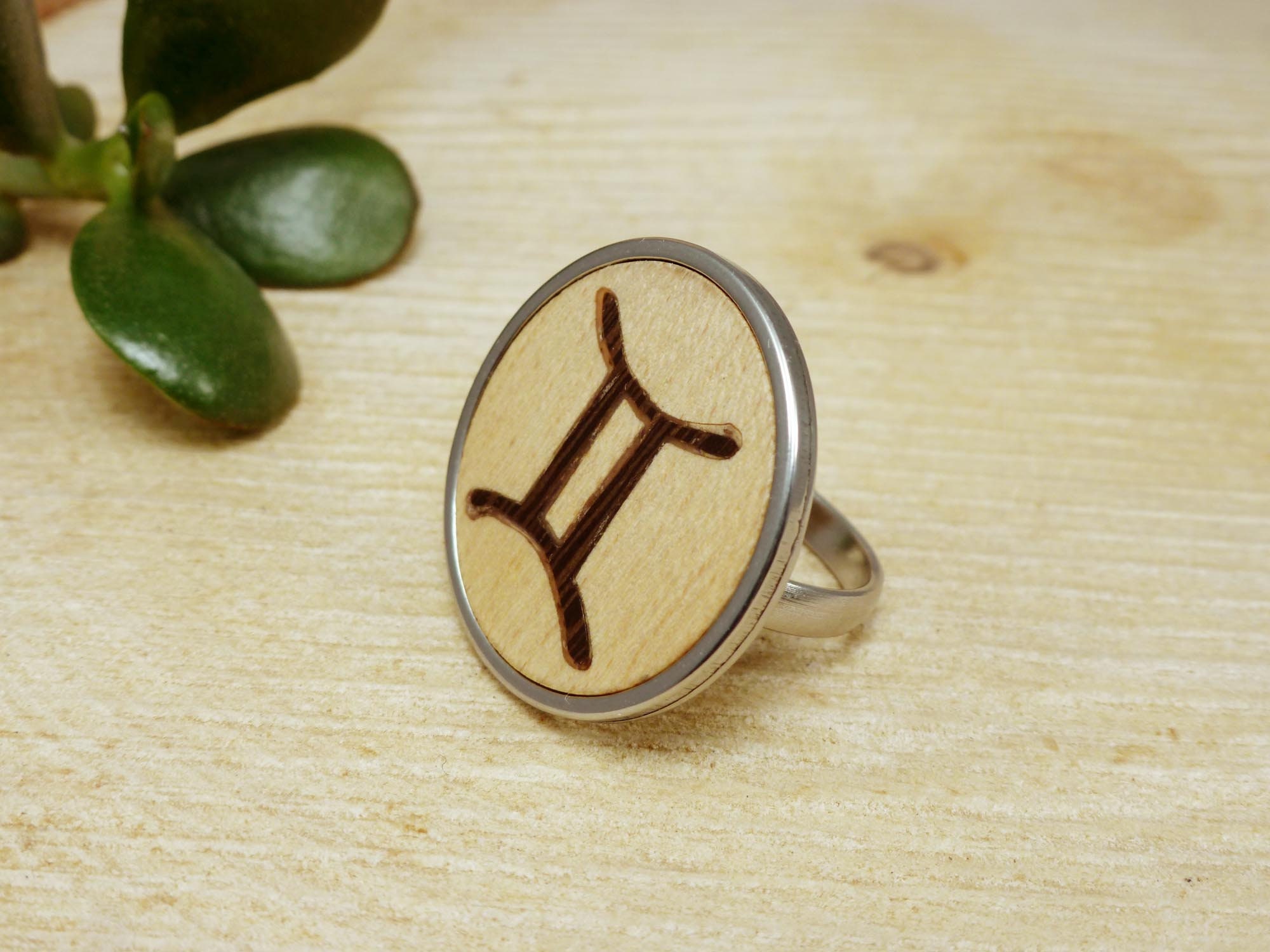 Gemini Symbol Ring, Statement Wooden Ring, Ideal Gift Wife, Zodiac Sign ...