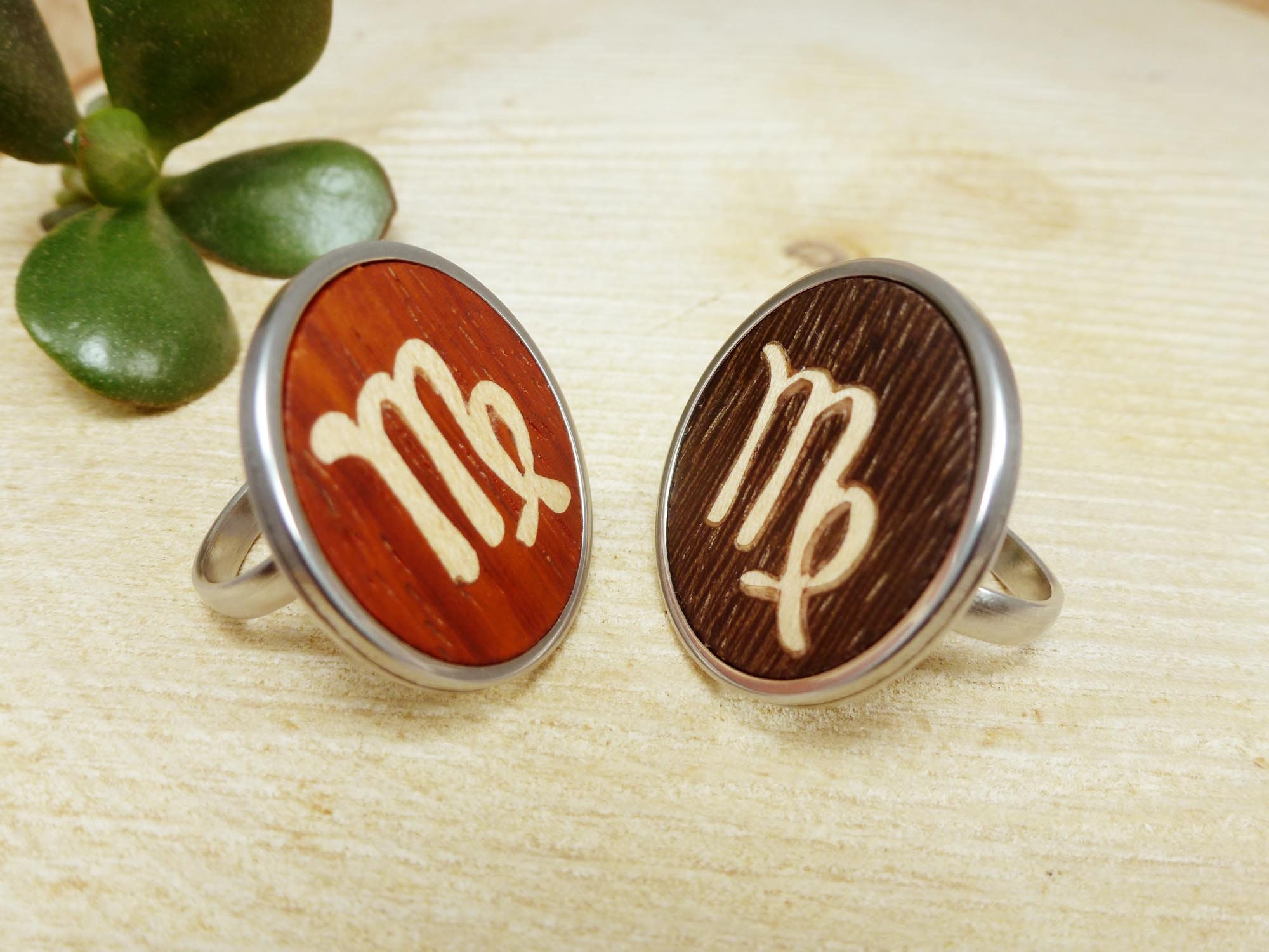 Handmade Women Ring Zodiac Sign Virgo Ring Wood Stainless - Etsy