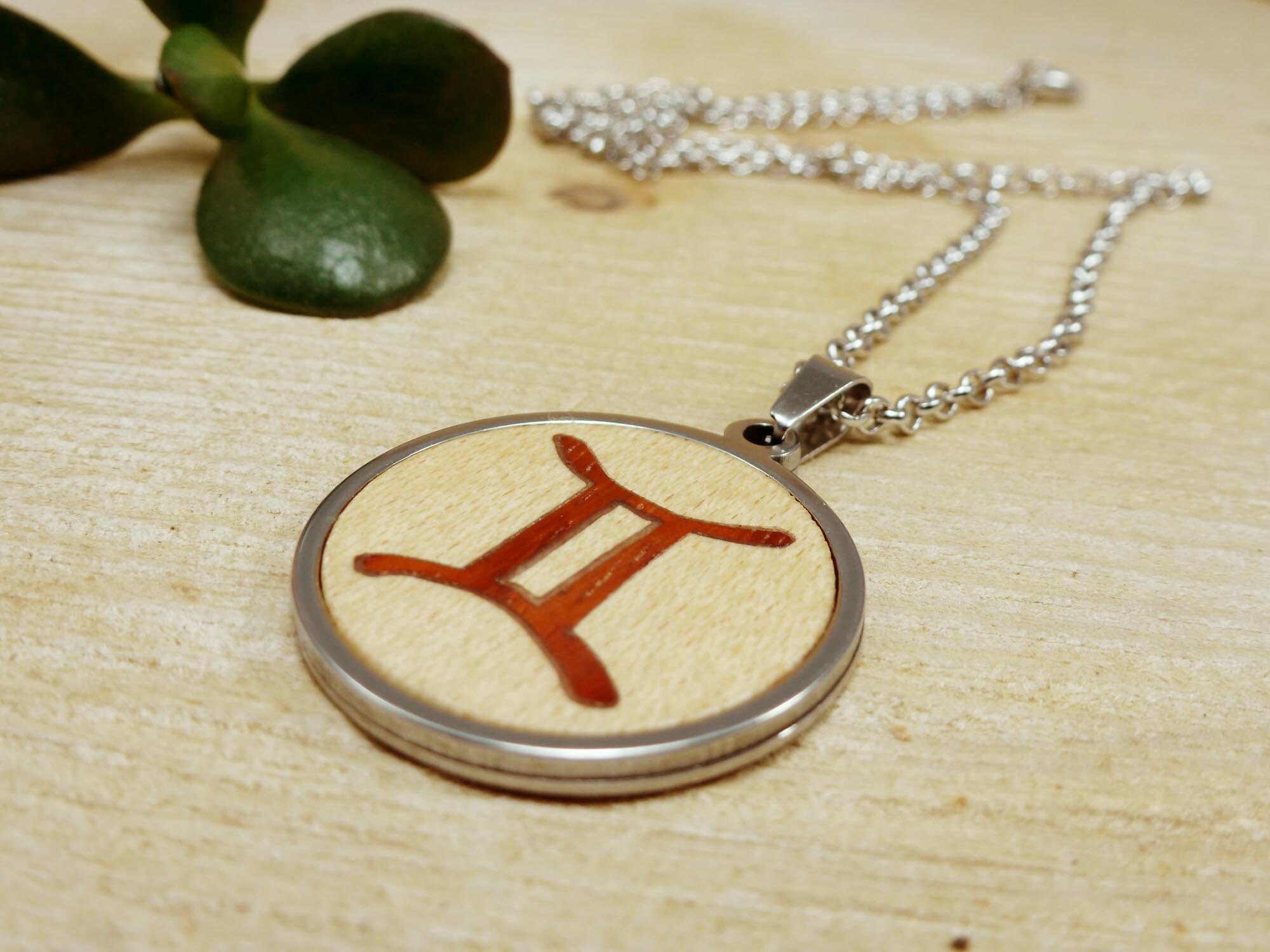 Gemini Symbol Necklace, Elegant Wood Necklace, Gemini Zodiac Necklace ...
