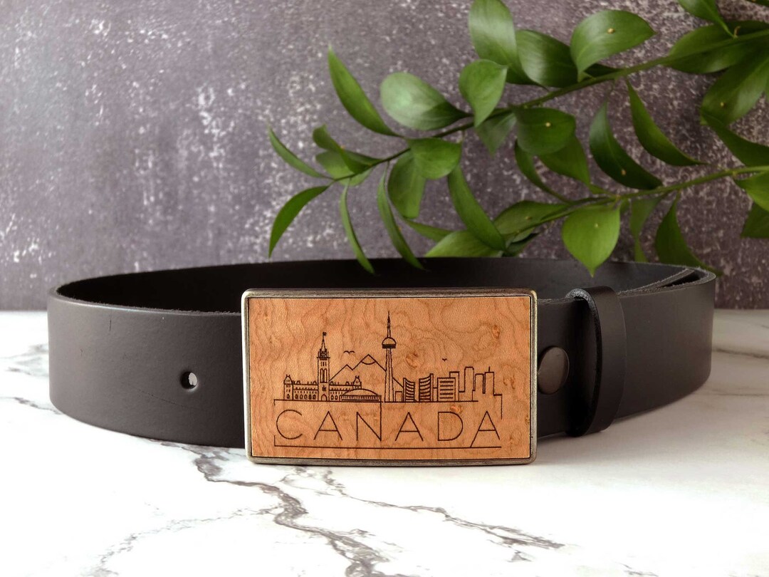 Wooden Belt Buckle for Men, Canada Skyline Laser Engraved Wood ...