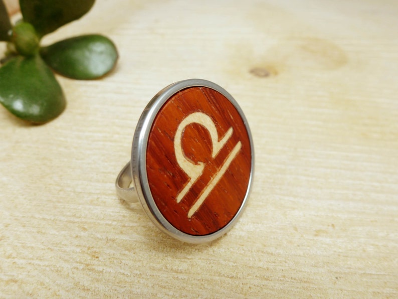 Libra Ring Women, Love Environment Ring, Libra Sign Ring, Handmade Wood ...