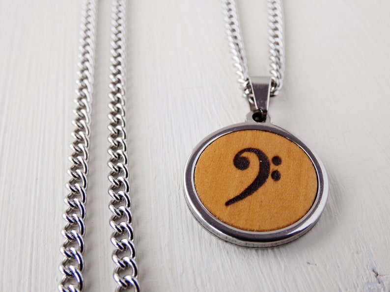 Engraved Wooden Bass Clef Necklace for Men, Gifts for Music Teachers ...