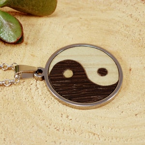 Yin Yang Pendant, Round Pendant Necklace, Yin Yang Jewelry, Wood Steel ...