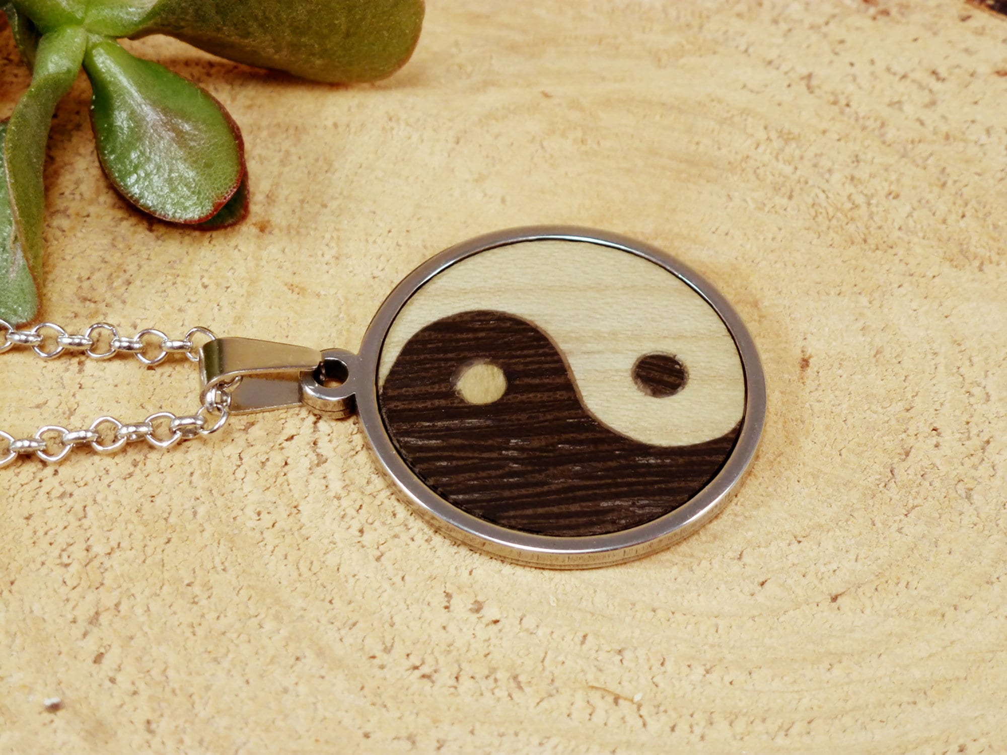 Yin Yang Pendant, Round Pendant Necklace, Yin Yang Jewelry, Wood Steel ...