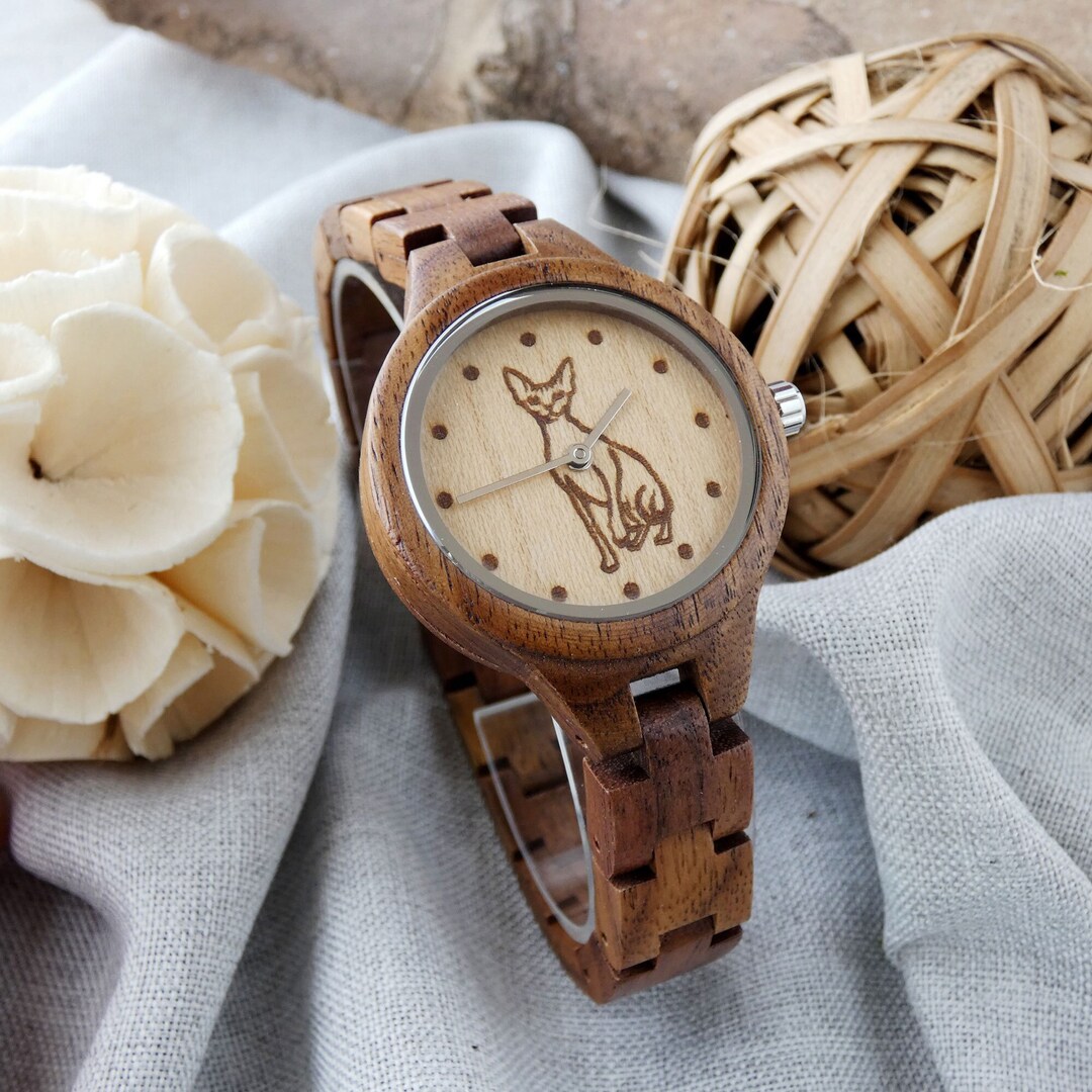 Personalized Sphynx Cat Watch, Engraved Wooden Cat Jewelry, Handmade ...