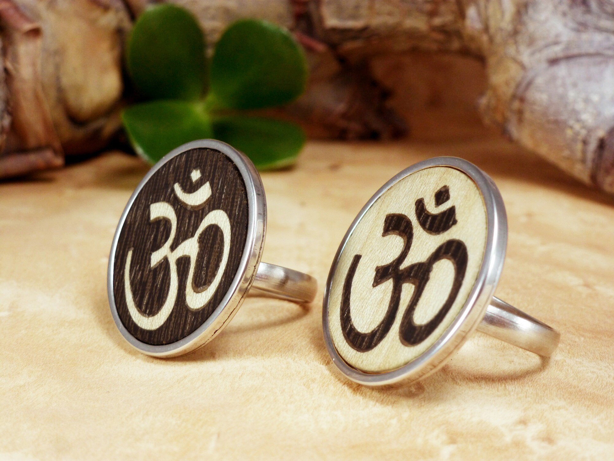 Wood Om Symbol Ring, Eastern Spiritual Peace Ring, Ohm Yoga Ring ...