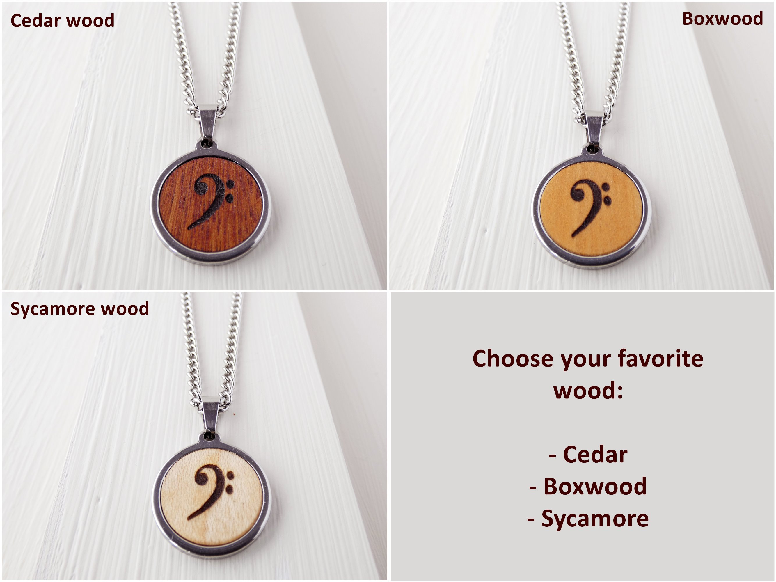 Engraved Wooden Bass Clef Necklace for Men, Gifts for Music Teachers ...