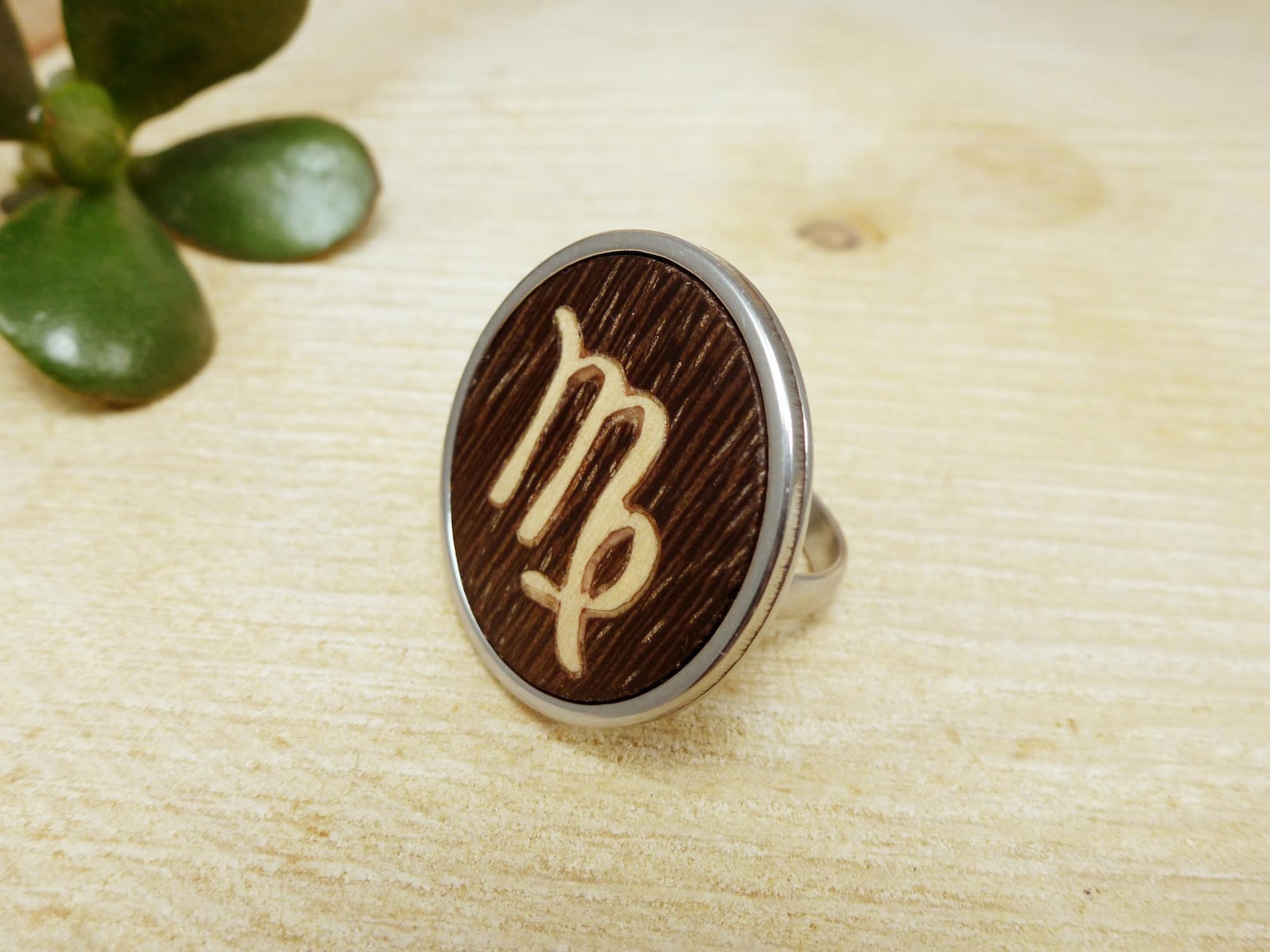 Handmade Women Ring, Zodiac Sign Virgo Ring, Wood Stainless Steel Ring ...