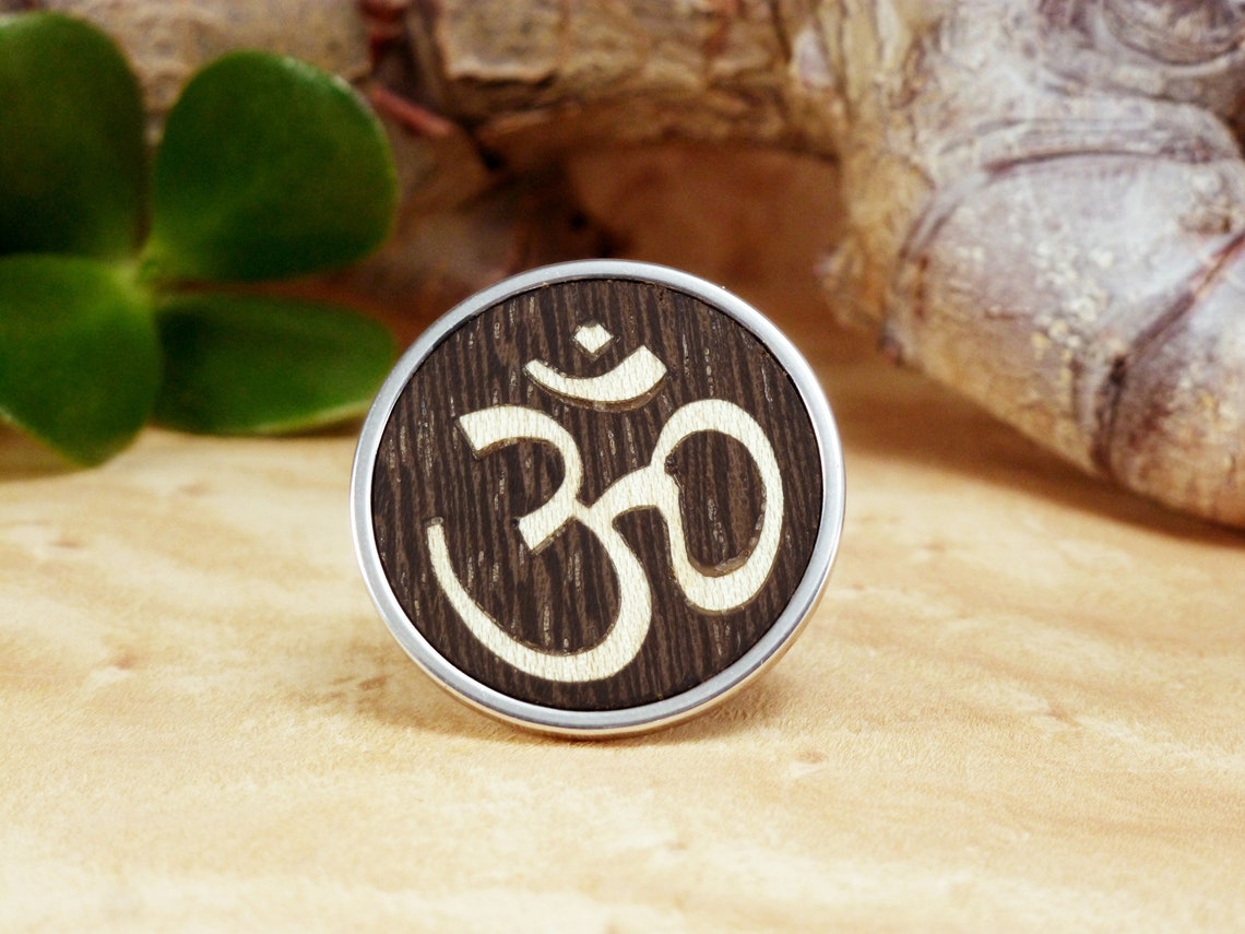 Wood Om Symbol Ring Eastern Spiritual Peace Ring Ohm Yoga - Etsy