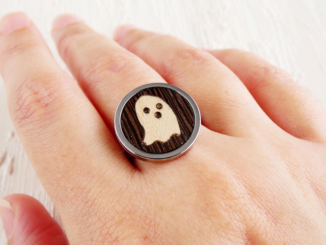 Handmade Tiny Ghost Ring, Adjustable Wooden Ring, Unique Artisan Steel ...