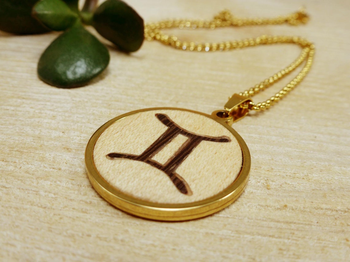 Gemini Symbol Necklace, Elegant Wood Necklace, Gemini Zodiac Necklace ...