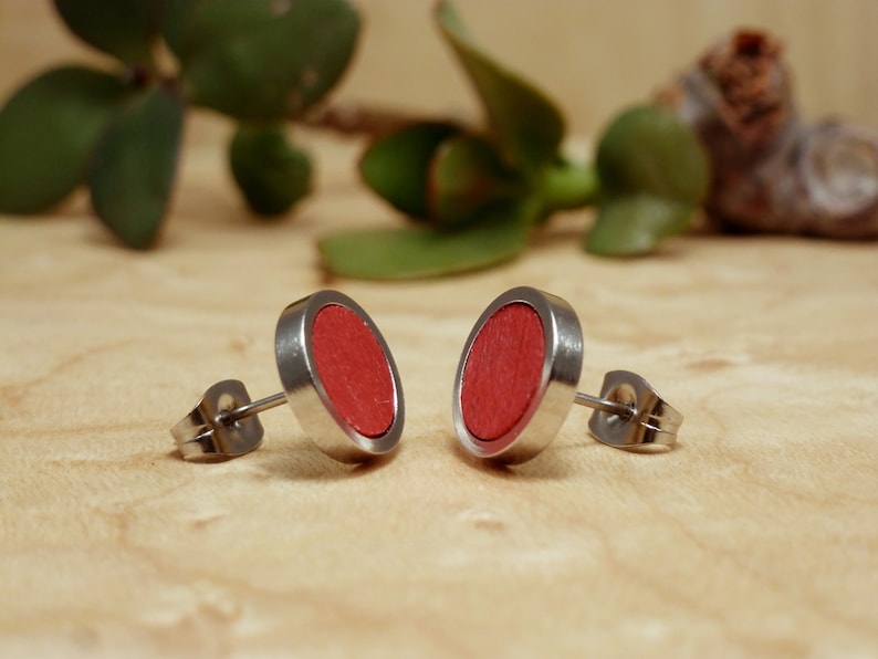 Wooden Post Earrings, Unisex Geometric Earrings, Steel Stud Post ...