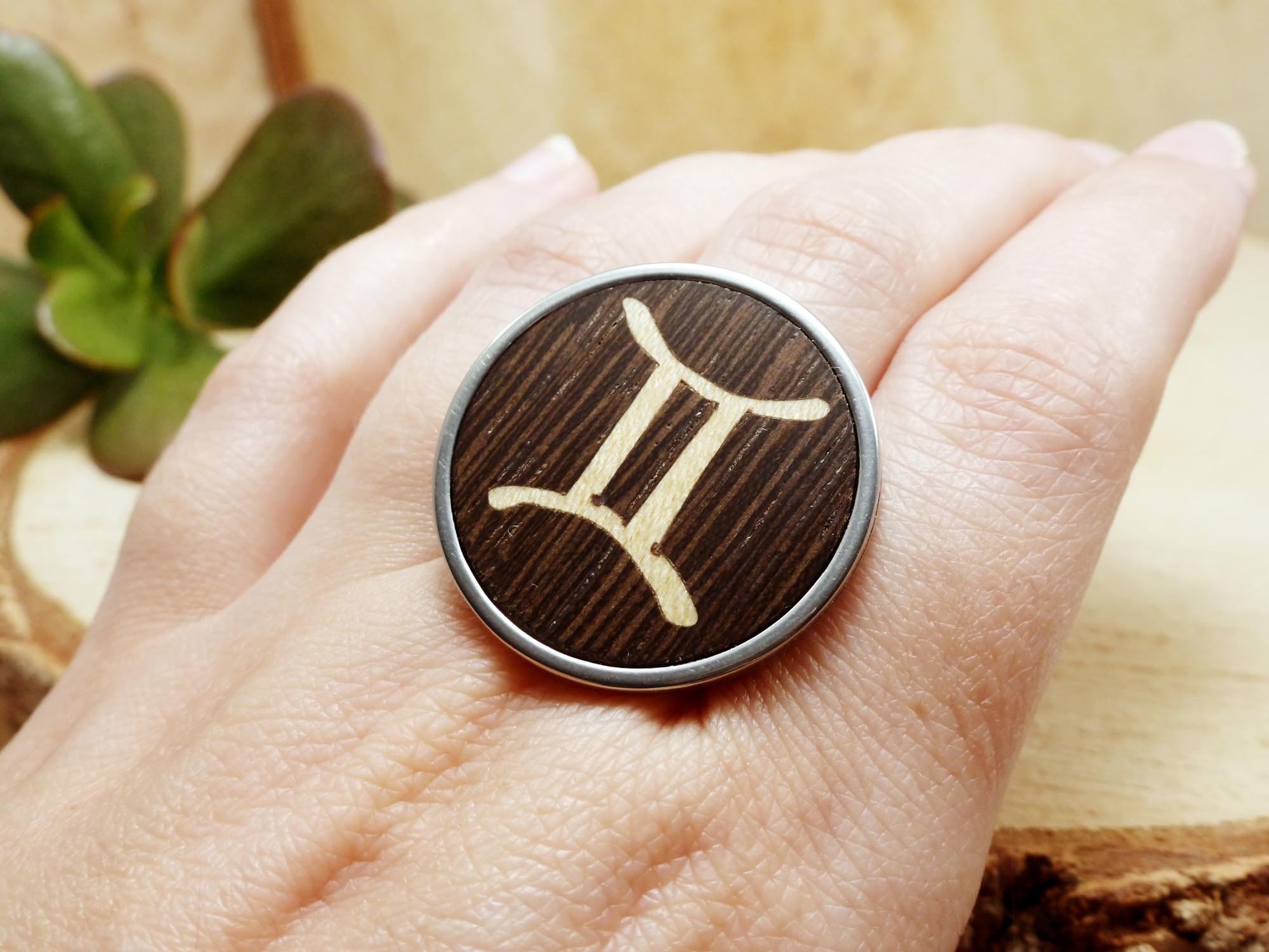 Gemini Symbol Ring Statement Wooden Ring Ideal Gift Wife - Etsy