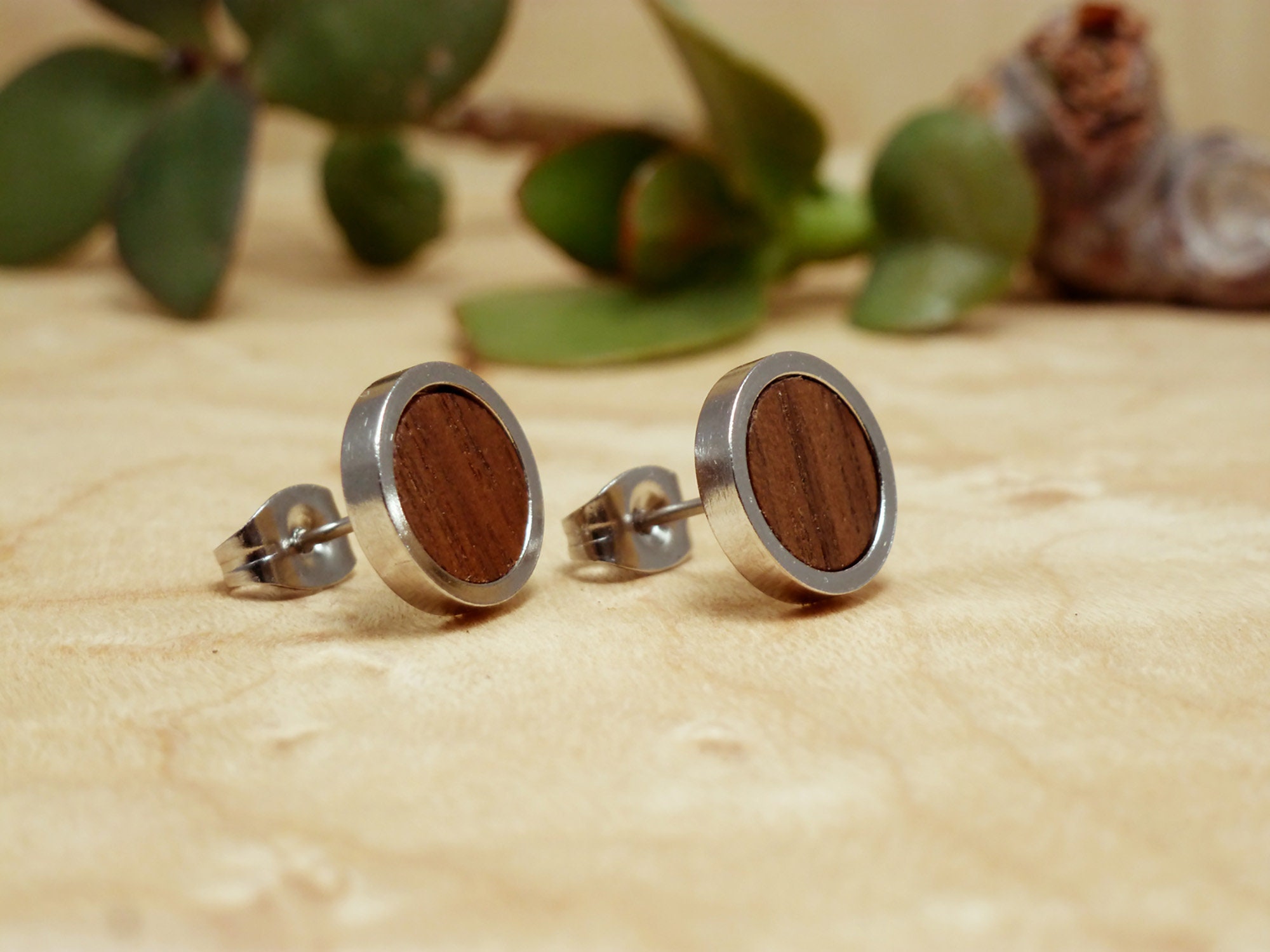 Walnut stud earrings for men mens stud earrings handmade | Etsy